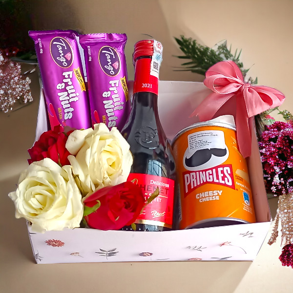 Tango Chocolates, Pringles, Roses & Red Wine 250ml | Gifts to Nepal ...